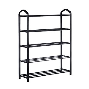 YSSOA 5-Tier Stackable Shoe Rack, 15-Pairs Sturdy Shoe Shelf Storage, Black Shoe Tower for Bedroom, Entryway, Hallway, and Closet