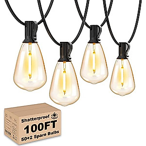 Svater Outdoor String Lights 100ft ST38 Patio String Lights with 52 Waterproof Shatterproof LED Bulbs(2 Spare) Connectable Lights for Outside Backyard Garden Porch