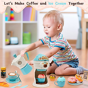 Tea Party Set for Little Girls, Coffee Maker Toy Pretend Role Play Ice Cream Maker Play Food Dessert Donuts Cup Cake Bread Kitchenware Play Kitchen Set for Kids (Tea Party Set)