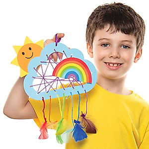 Baker Ross AT774 Rainbow Dreamcatcher Kits - Pack of 4, Create Your Own Dreamcatcher Kits for Kids Arts and Crafts, Wall Decorations for Girls and an Introduction to Sewing