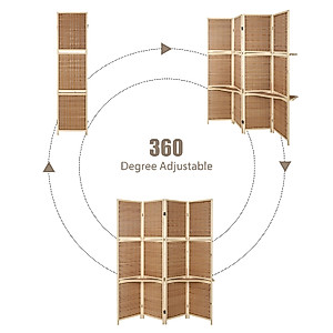 ECOMEX 4 Panel Room Divider with Shelves Fully Assembled 5.6Ft Folding Privacy Screens Wooden Room Dividers and Room Separator for Home Bedroom, Warm Brown