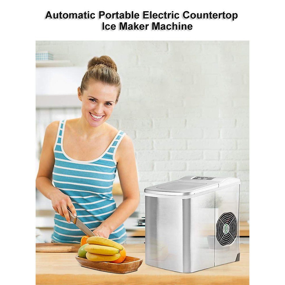 Ice Maker Machine for Countertop,Ice Cubes Ready in 8 Mins,Makes 26 lbs Ice in 24 Hours,Portable Ice Cubes Machine for Homes, Restaurants, Bars, Hotels, Grocery Stores