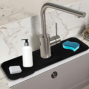 BULLMIND 7° Slope Kitchen Sink Splash Guard Behind Faucet | Sink Faucet Mat Splash Guard | Versatile Kitchen Faucet Splash Guard Accessory | Kitchen Splash Guard For Sink (17.7 x 5.5 inch, Black)