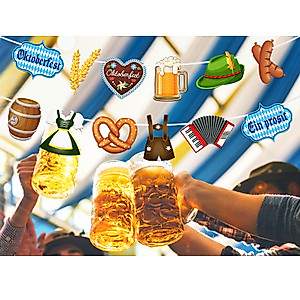 2Pcs Oktoberfest Banner, Oktoberfest Garland, Bavarian Flag, Oktoberfest Bunting Sign Banner, Backdrop Photo Booth Props for Beer Theme Party Supplies, Oktoberfest Party Decorations