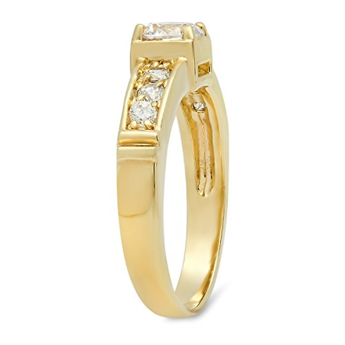 The Bling Factory 5.5mm Gold Plated Small Round CZ Solitaire Ring w/CZ Band, Size 5