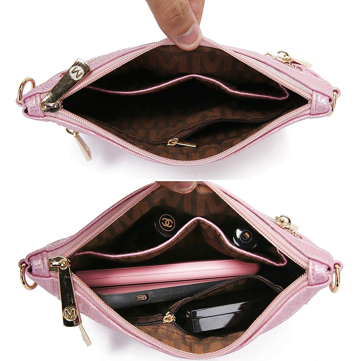 MKF 2 in 1 Crossbody Bags for Women, Wristlet Purse - Ladys Small PU Leather Messenger Handbag - Adjustable Strap Tan