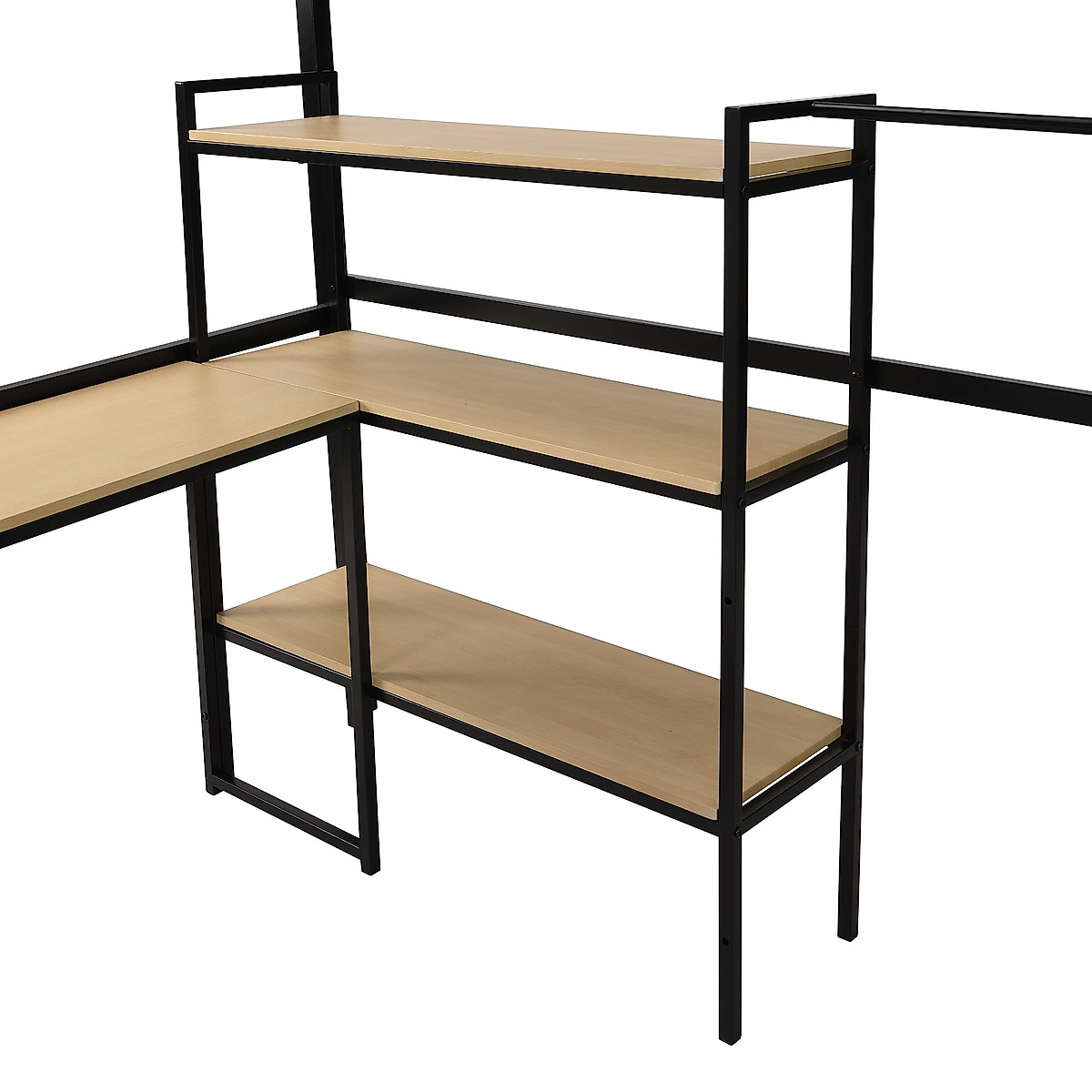 BIADNBZ Full Size Metal Loft Bed with Storage Stairs, Built-in Desk and 3-Tier Shelves, High Loftbed Frame, for Kids Teens Bedroom, Black