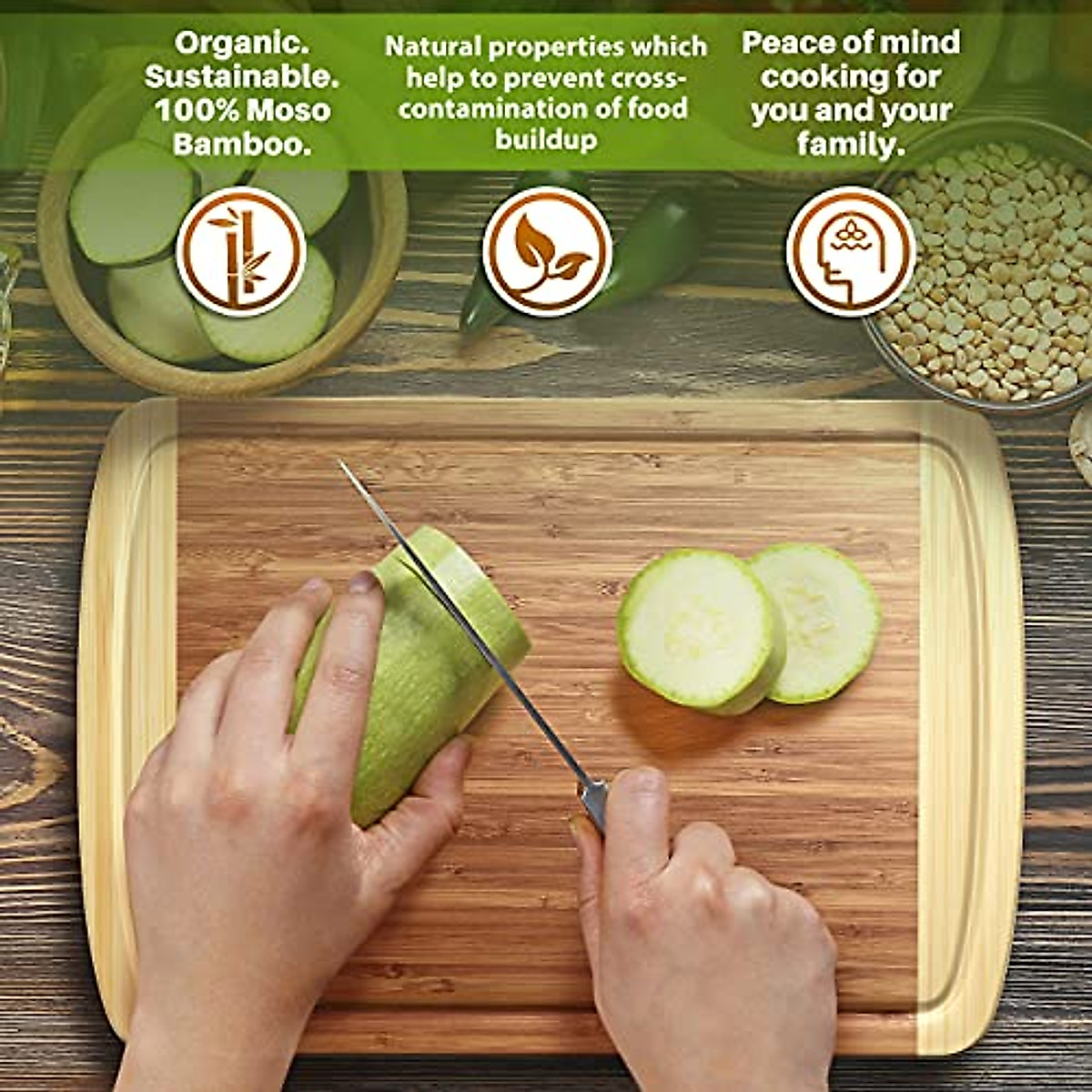 GREENER CHEF 12 Inch Small Cutting Board with Lifetime Replacements, Bamboo Cutting Boards for Kitchen, Butcher Block, Mini Wooden Chopping Board for Meat, Veggies, Non Toxic Charcuterie Board