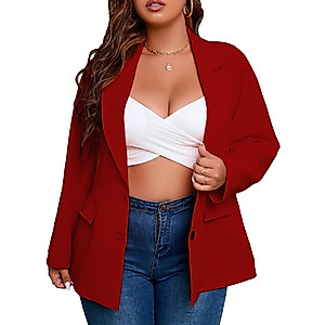 Floerns Women's Plus Size Long Sleeve Lapel Open Front Work Office Blazer Jacket Burgundy 3XL