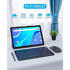 Tablet 2 in 1 Android 11 Tablets with Keyboard 10 inch Tabletas Include Mouse Stylus Tempered Film 6000mAh Tablet 2GB RAM 32GB ROM 512GB Expandable Tableta, 8MP Dual Camera, WiFi BT Google Tablet PC.