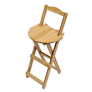 Leblett Bamboo Portable Folding Stool,Tall Chair,Foldable Bar Stool,X-Shaped Kitchen Stool Bar Height,High Stool Chair for Kitchen Counter,with Ergonomic Backrest,Max Load Capacity 100Kg/220.46Lbs