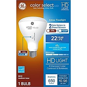 GE Color Select LED Light Bulb, 65 Watt, Daylight or Soft White, BR30 Indoor Floodlight (1 Pack)
