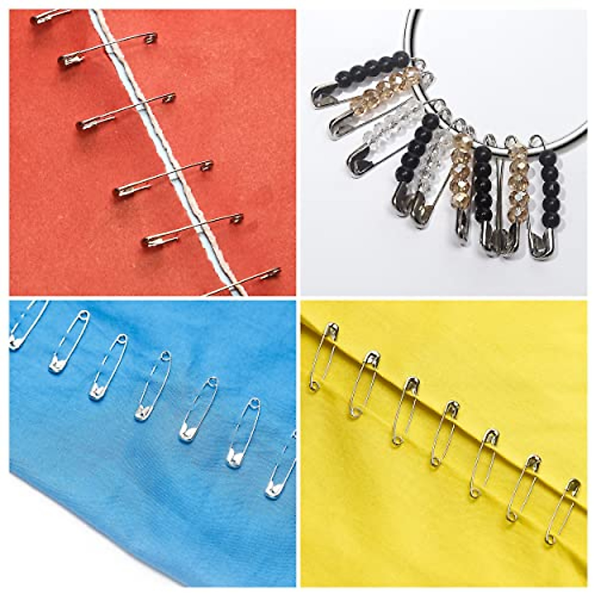 250 Pack Safety Pins by Luxurecourt, 4 Assorted Sizes of Durable, Silver Small and Large Safety Pins Bulk, Rust-Resistant Nickel Plated Steel, Sharp Edge Safety Pins for Clothes, Sewing, Arts & Craft