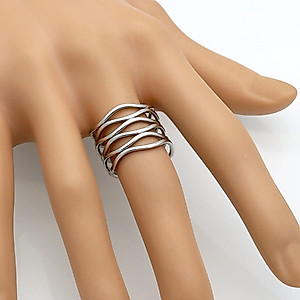 Jude Jewelers Stainless Steel Braide Wave Wrap Style Statement Promise Anniversary Ring (Silver, 8)