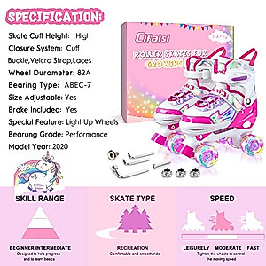 Roller Skates for Girls Boys Kids, Black Pink Purple 4 Sizes Adjustable Kids Roller Skates with Light up Wheels and Shining Upper Design, Roller Skates for Toddler Kids Ages 4-13