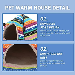 POPETPOP Guinea Pig Bedding - Hedgehog Bedding Hamster Snuggle Sack Rat House Bed Winter Warm Fleece Pet Syrian Hamster Chinchilla Bed Cage Nest Cuddle Cups - Mongolia Style, Size S