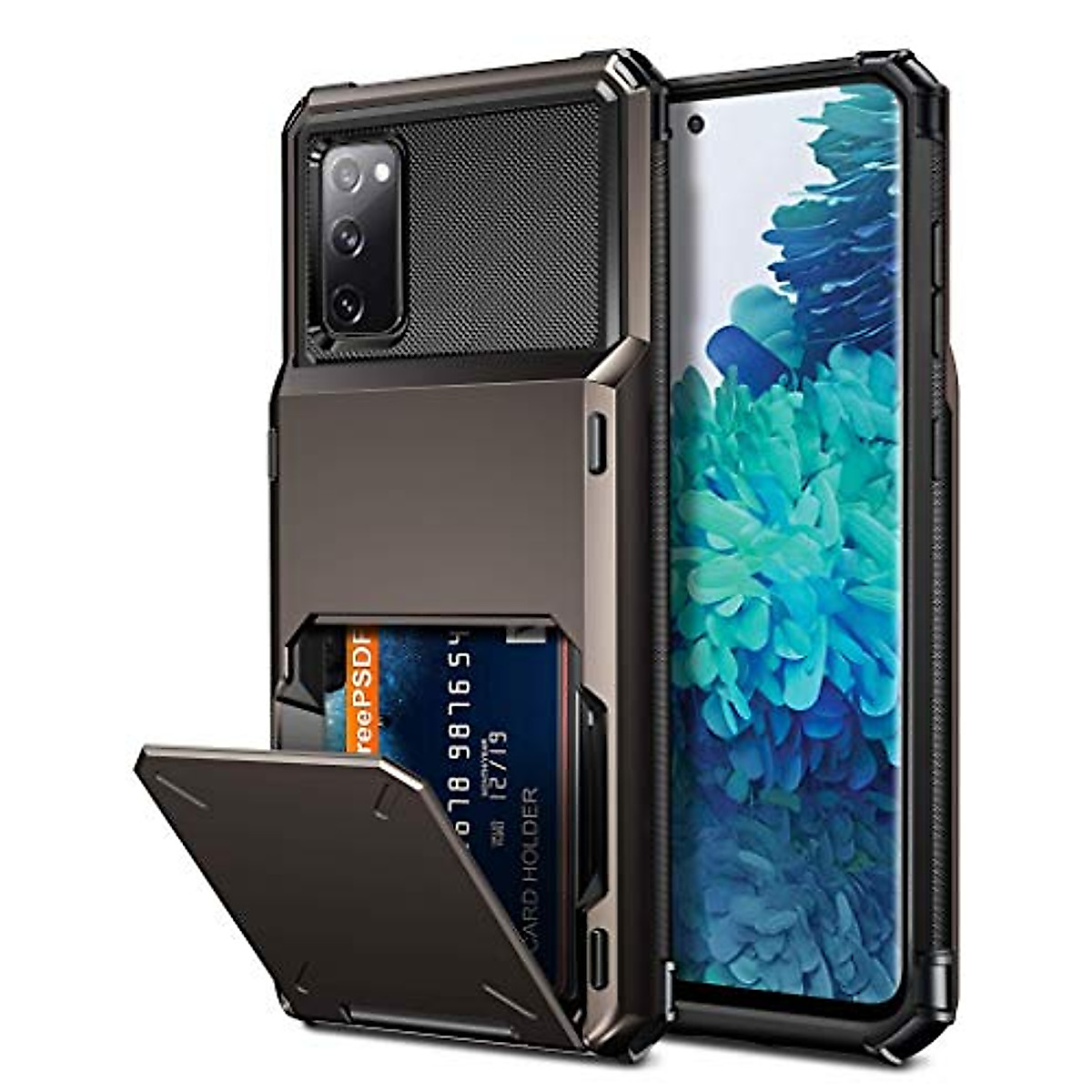 Vofolen for Galaxy S20 FE 5G Case Wallet Credit Card Holder 4-Card Slot Hidden Back Pocket Dual Layer Hybrid Rugged Rubber Bumper Protective Hard Shell Cover for Samsung Galaxy S20 FE 5G Gun