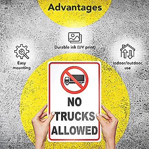 No Trucks Sign - 8x12 Aluminum No Big Trucks Sign - No Truck Parking Signs - No Trucks Allowed Sign - Private Road No Truck Turnaround Sign