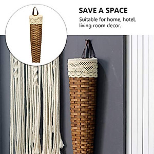 Cabilock Woven Hanging Basket Wicker Rustic Handmade Long Storage Basket Plant Hanger with Lace Trim for Indoor Plants Home Wall Decor (Khaki)