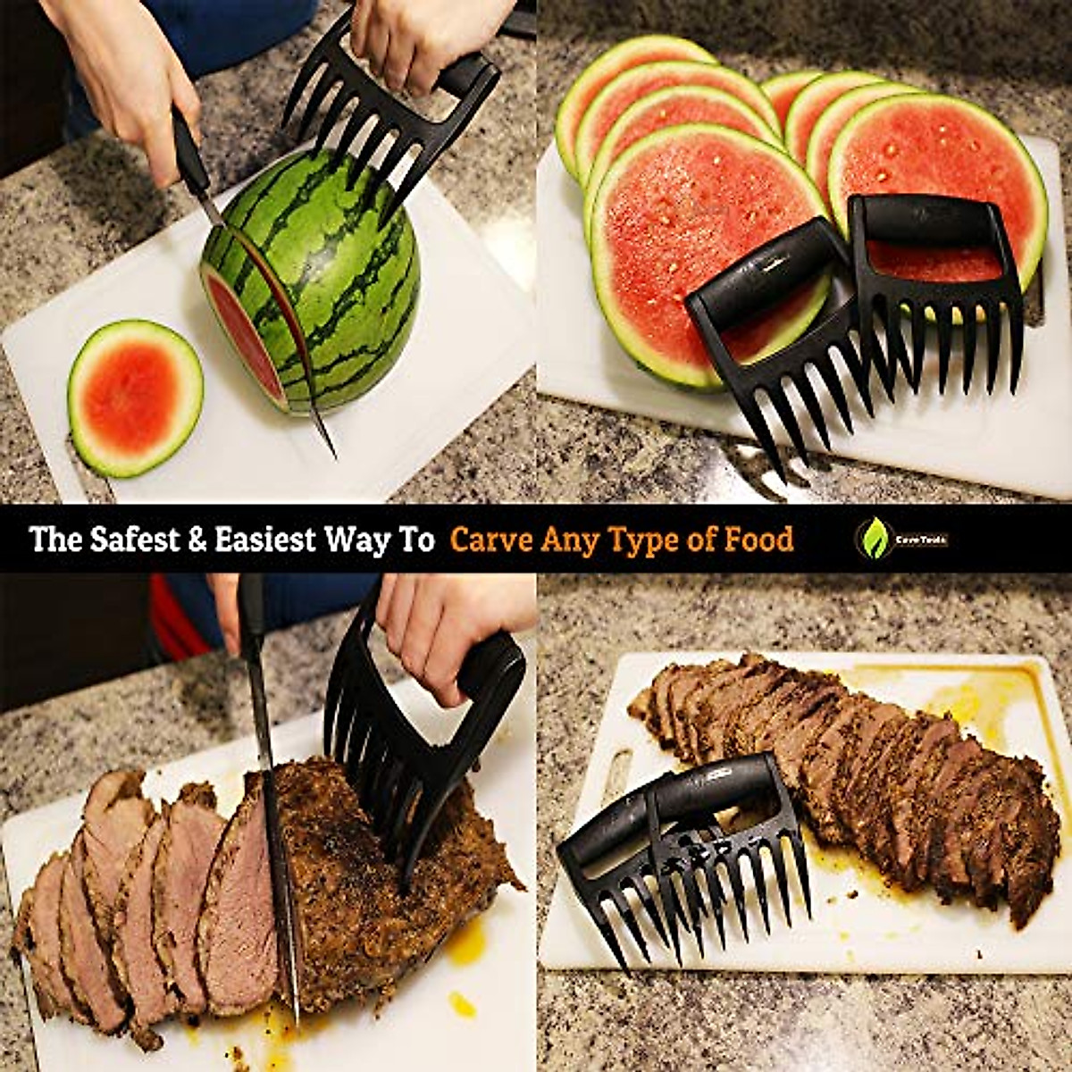 Cave Tools Talon-Tipped Meat Claws for Shredding Pulled Pork, Chicken, Turkey, and Beef- Handling & Carving Food - Barbecue Grill Accessories for Smoker, or Slow Cooker - Black