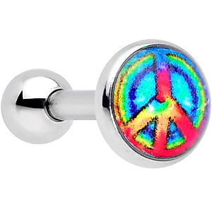 Body Candy 16G Womens 6mm Stainless Steel Tie Dye Peace Sign Cartilage Earring Helix Tragus Jewelry 1/4"