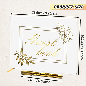 Gold Foil Leaves Wedding Guestbook,Gold Foil Hardcover for Wedding,Guestbook Wedding Reception with 2 Pens,9x7'' Personalized Wedding Guestbook ,Bridal Shower,Baby Shower,Graduation,Birthday,Party