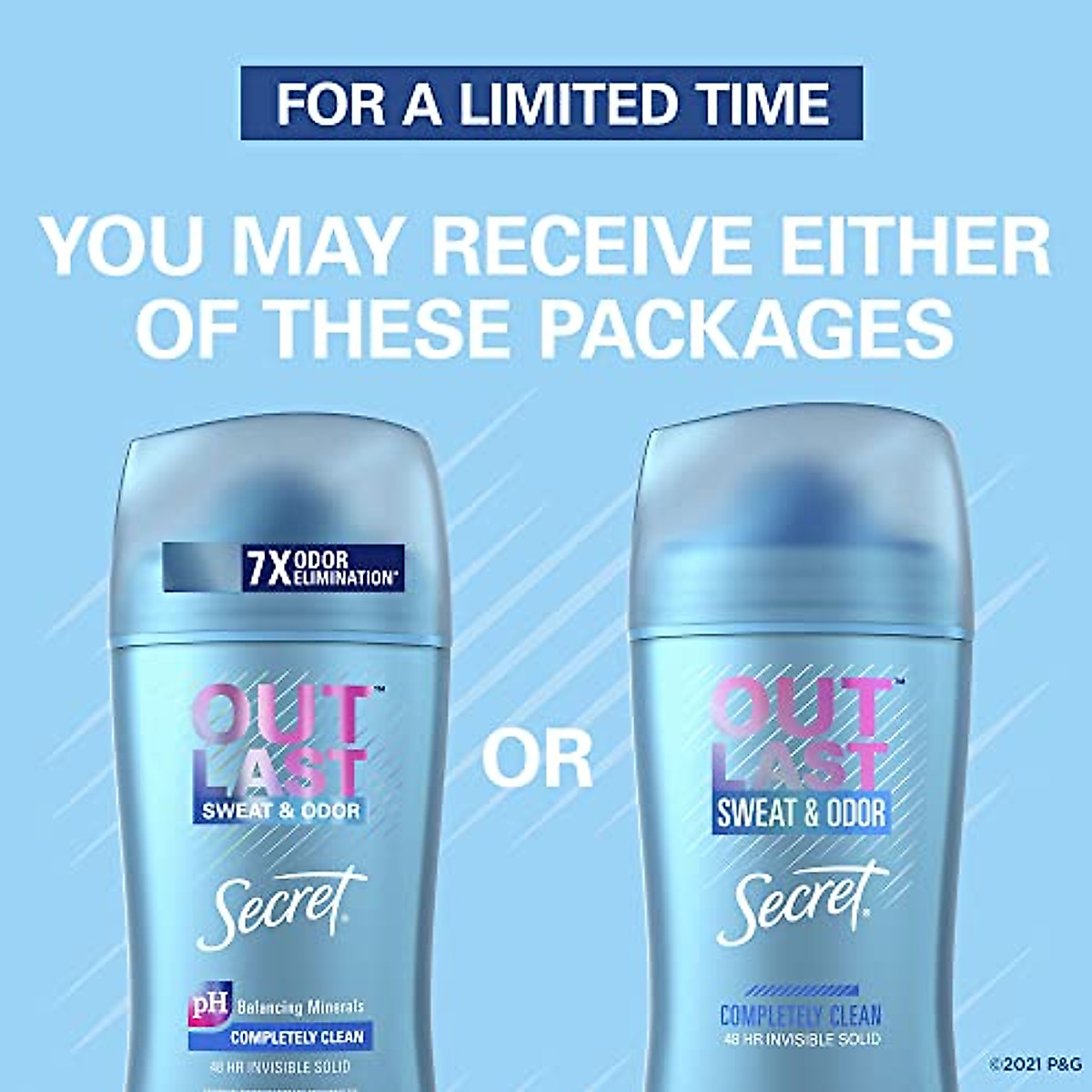 Secret Outlast Invisible Solid Antiperspirant Deodorant for Women, Completely Clean, 2.6 oz - 3 Pack