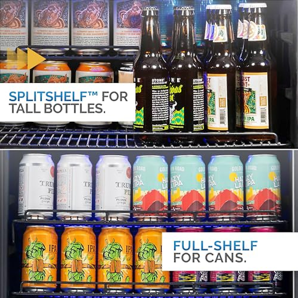 NewAir 24" Wine and Beverage Refrigerator Cooler, 20 Bottle and 70 Can Capacity, Built-in or Freestanding Dual Zone Fridge in Stainless Steel with Splitshelf