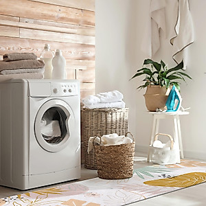 Yamaziot Washable Area Rug 5x7 Non-Slip Pink Boho Rug for Bedroom Cute Soft Throw Kids Nursery Rug, Low Pile Abstract Plant Print Soft Floor Carpet for Bedroom Nursery Classroom Living Room