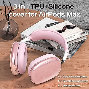 【3 in 1】 Case Cover for AirPods Max Headphones, Anti-Scratch Sweat-Proof Ear Pad Covers/Ear Cups Cover/Headband Cover Protectorfor Apple AirPods Max - Pink