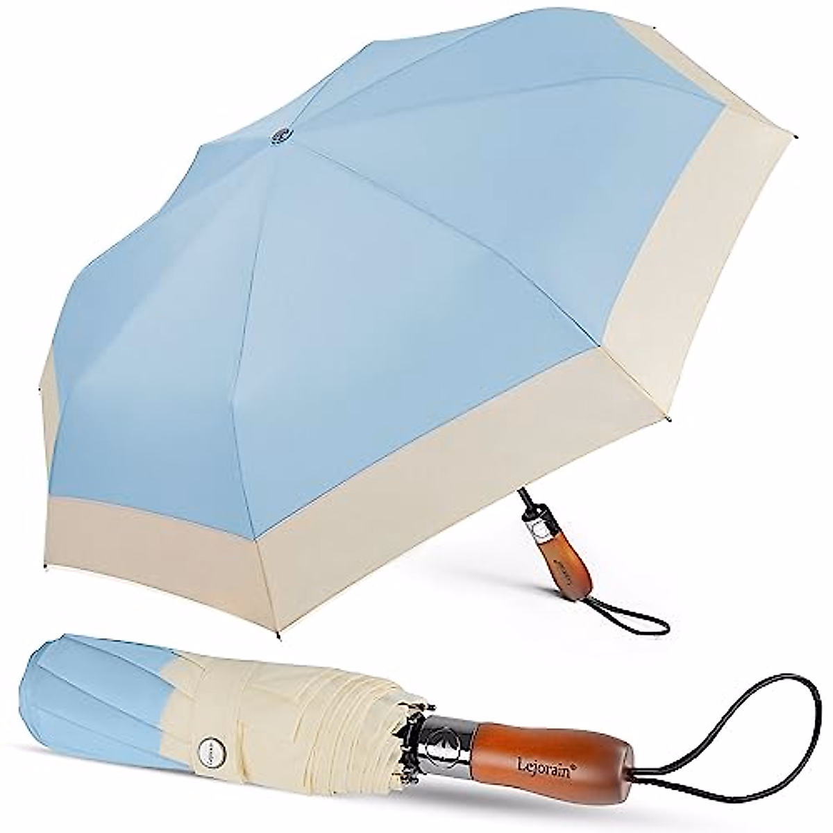 Lejorain Folding Golf Rain Umbrella - Wind Resistant 54inch Extra Large Compact Umbrella for Travel 210T Teflon Study Collapsible Adult Umbrella