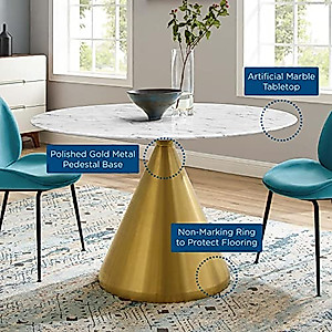 Modway Tupelo Round Artificial Marble Dining Table, 48 in, Gold White