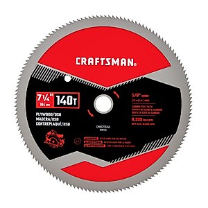 CRAFTSMAN 7-1/4 Inch 140 Tooth Fine Finish Carbon Circular Saw Blade for Plywood, OSB, and Plastic (CMAS2725140)