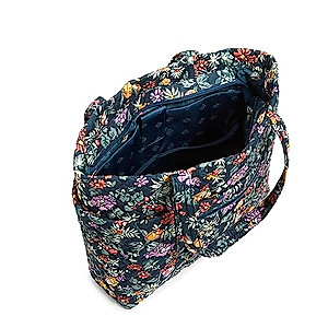 Vera Bradley Women's Cotton Deluxe Vera Tote Bag, Fresh-Cut Floral Green, One Size