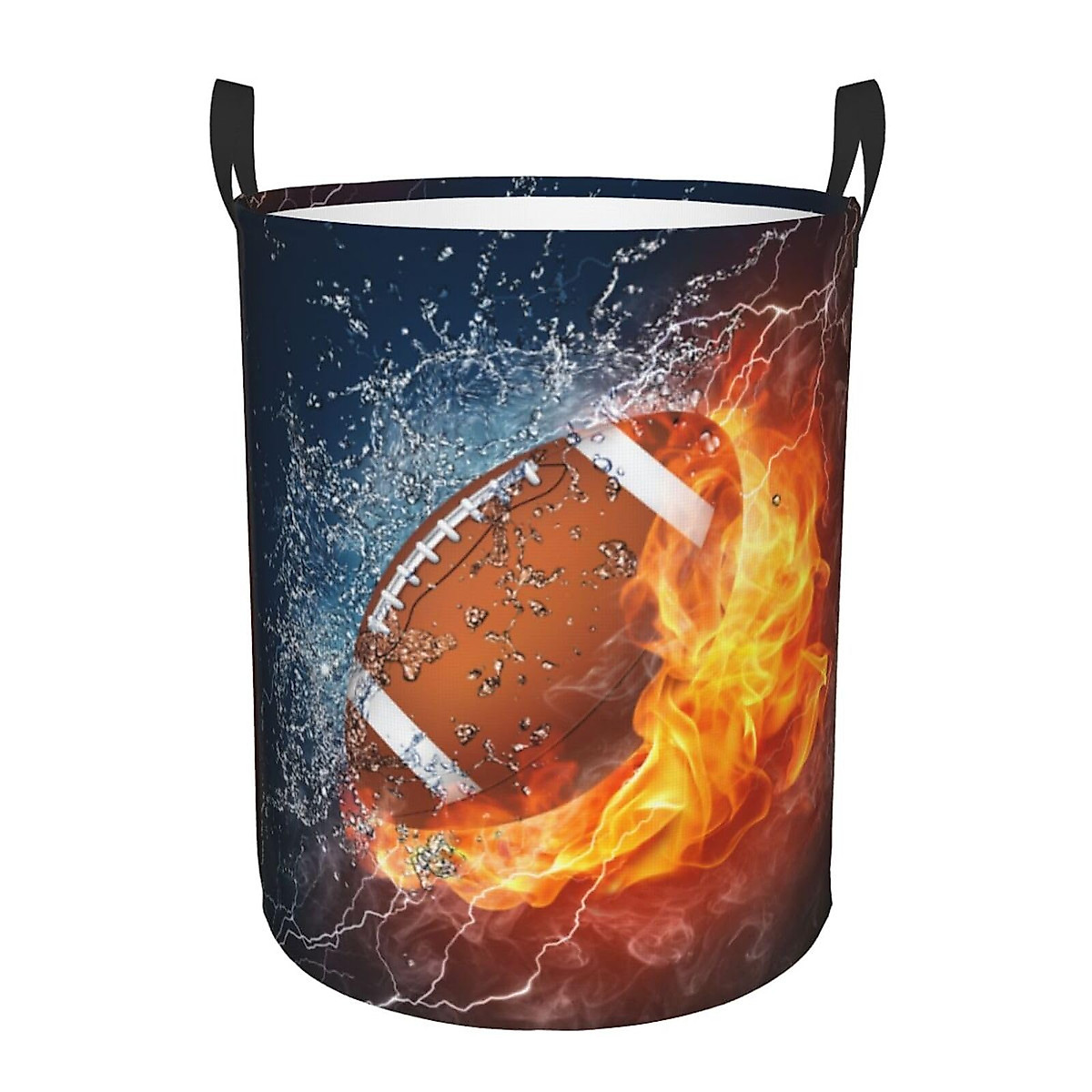 Gbuzozie American Football Ball In Fire And Water Round Laundry Hamper Sport Rugby Storage Basket Toys Clothes Organizer Bin For Home Bathroom Bedroom Dorm Nursery, 38l