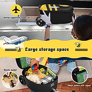 HONEY JOY Kids Scooter Suitcase, 18” Children Carry on Scooter Luggage w/Light-up LED Wheels, Waterproof Shell & Retractable Handle, Lightweight Foldable Ride on Suitcase