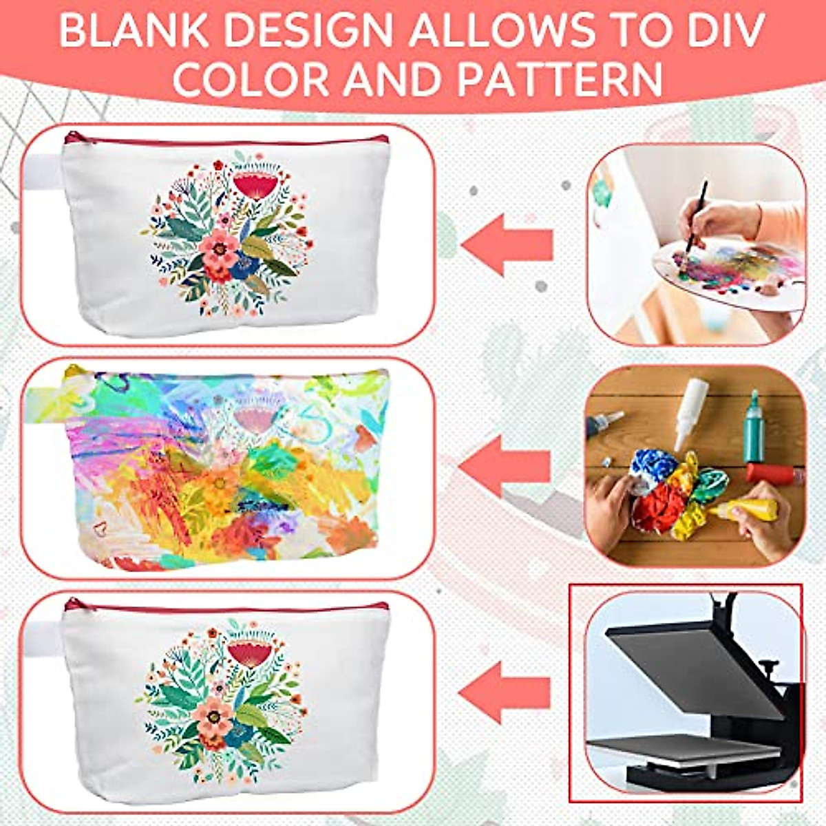 30Pcs Canvas Pencil Pouch Sublimation Blank Makeup Bags in Bulk Cosmetic Bag with Zipper Multi Purpose Blank DIY Craft Bag for Vinyl Projects Travel Toiletry Bag Christmas Gifts 9.8 x 5 x 2 Inch