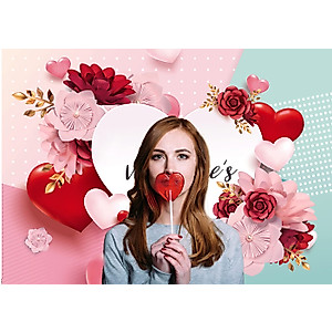 CHAIYA 7X5ft Valentine's Day Photography Backdrop Flower Love Heart Background Wedding Bridal Shower Party Decor Banner Valentine's Day Party Decoration CY-198