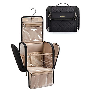 BAGSMART Makeup Bag for Women with Hanging Hook - Portable Cosmetic Case, Large Capacity Door Room Essentials Travel Organizer for Full Sized Cosmetics and Toiletries, Black