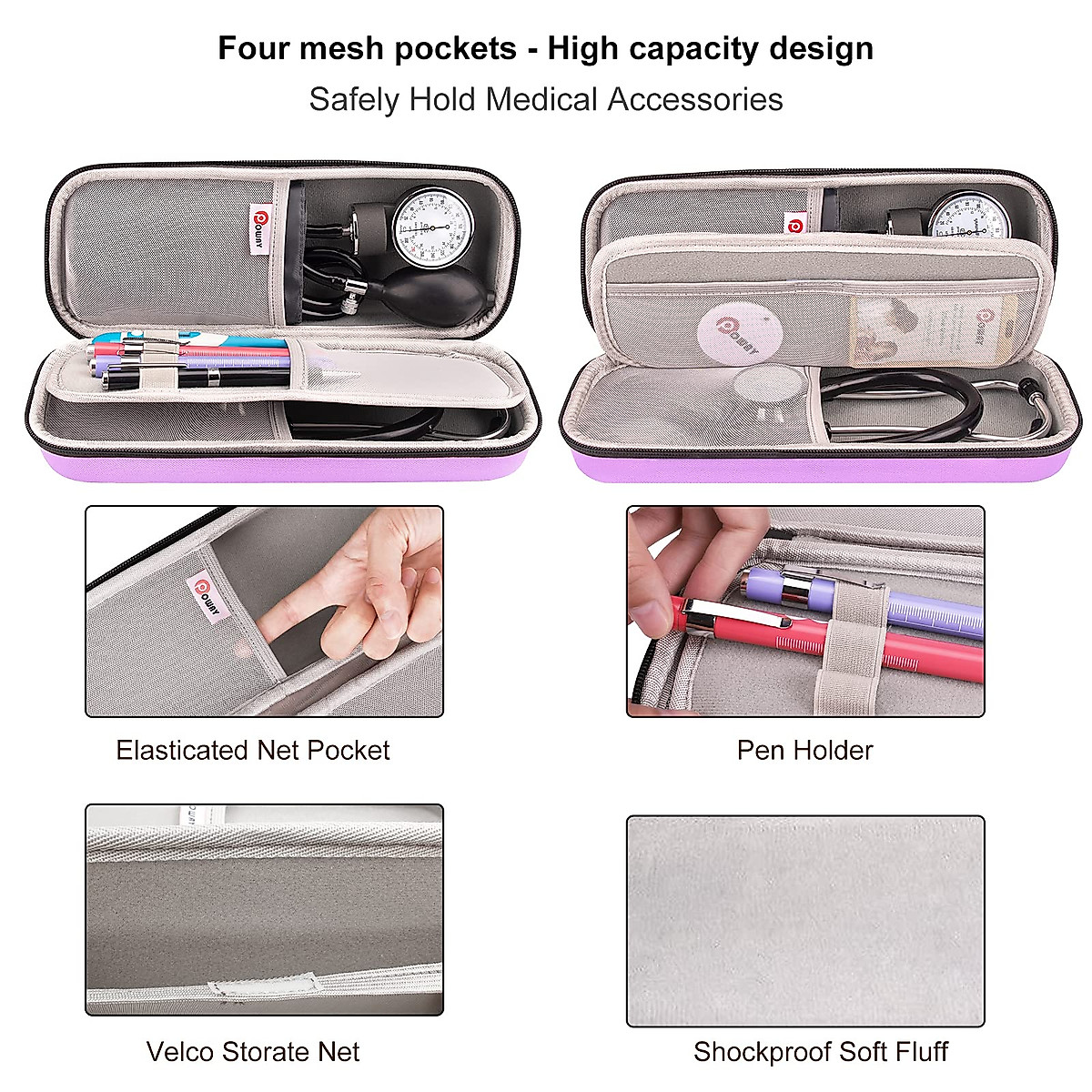 Opoway Stethoscope Carrying Case, Hard Stethoscope Case Compatible for 3M Littmann Classic III, Cardiology IV Diagnostic, MDF Acoustica Stethoscopes and Other Nurse Accessories (Purple)