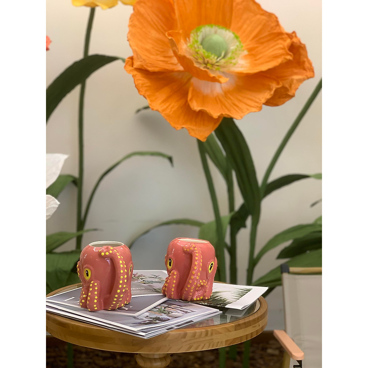 GLDOGO 3D Pink Octopus Ceramic Mug,Novel Handmade Octopus Shaped Statue Cup,Festivals or Birthday Gifts for Coffee and Milk Tea Enthusiasts