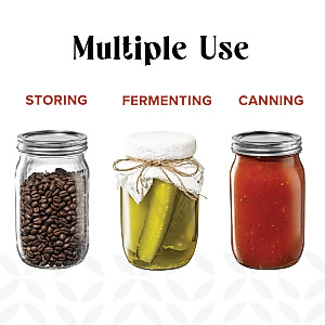 GLING [1 Count 64 oz. Wide-Mouth Glass Mason Jars with Metal Airtight Lids and Bands 2 Quart Large For Preserving, & Meal Prep