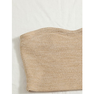 Verdusa Women's 2 Piece Outfit Ribbed Crop Bandeau Tube Top and Biker Track Shorts Sets Khaki M