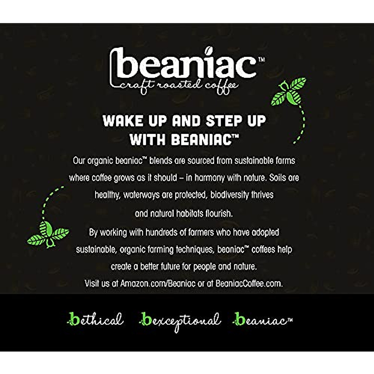 beaniac Organic Downtime Decaf Swiss Water Decaffeinated, Medium Roast, Single Serve Compostable K Cup Coffee Pods, Organic Arabica Coffee, Keurig Brewer Compatible, 30 Count