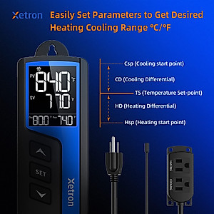 Xetron Temperature Controller Digital with Cooling Heating Pre-Wired Outlet On-Off Thermostat Controller for Freezer Fan Aquarium Reptile Homebrew 110V 10A -40~230°F, STC1000Pro NotWIFI