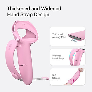 KIWI design Controller Grips Cover with Battery Opening Adjustable with Knuckle Straps, Suitable for Large Hands Compatible with Quest 2 Accessories (Pink)