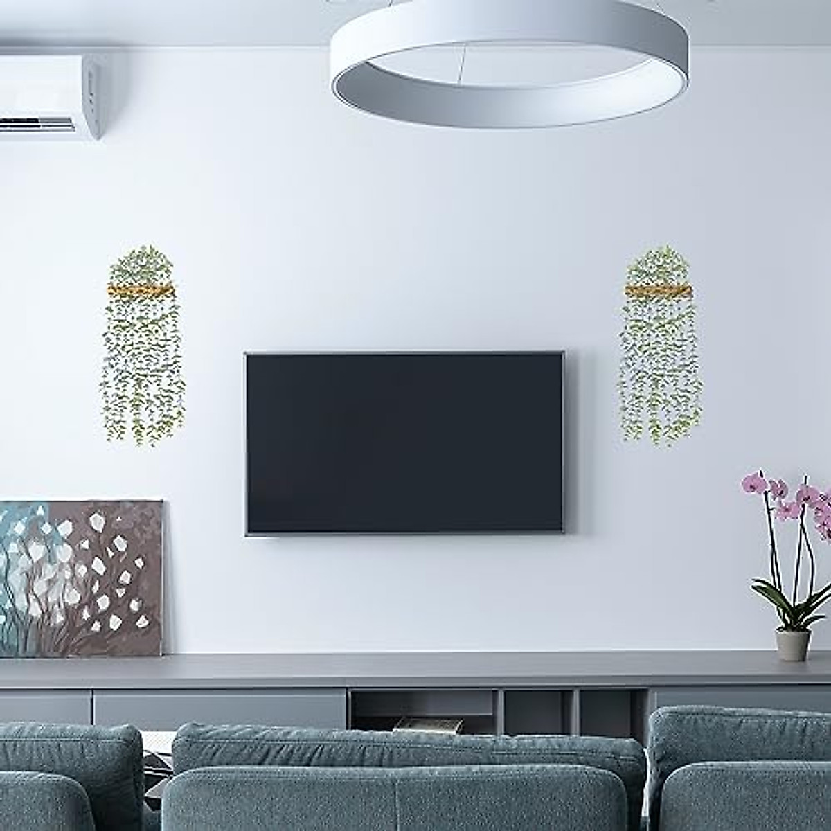 BLEUM CADE Fake Hanging Plants, 1pcs Sage Green Artificial Hanging Potted Plant, Faux Eucalyptus Hanging Plant Greenery for Wall Shelf Home Living Room Indoor Outdoor Decor