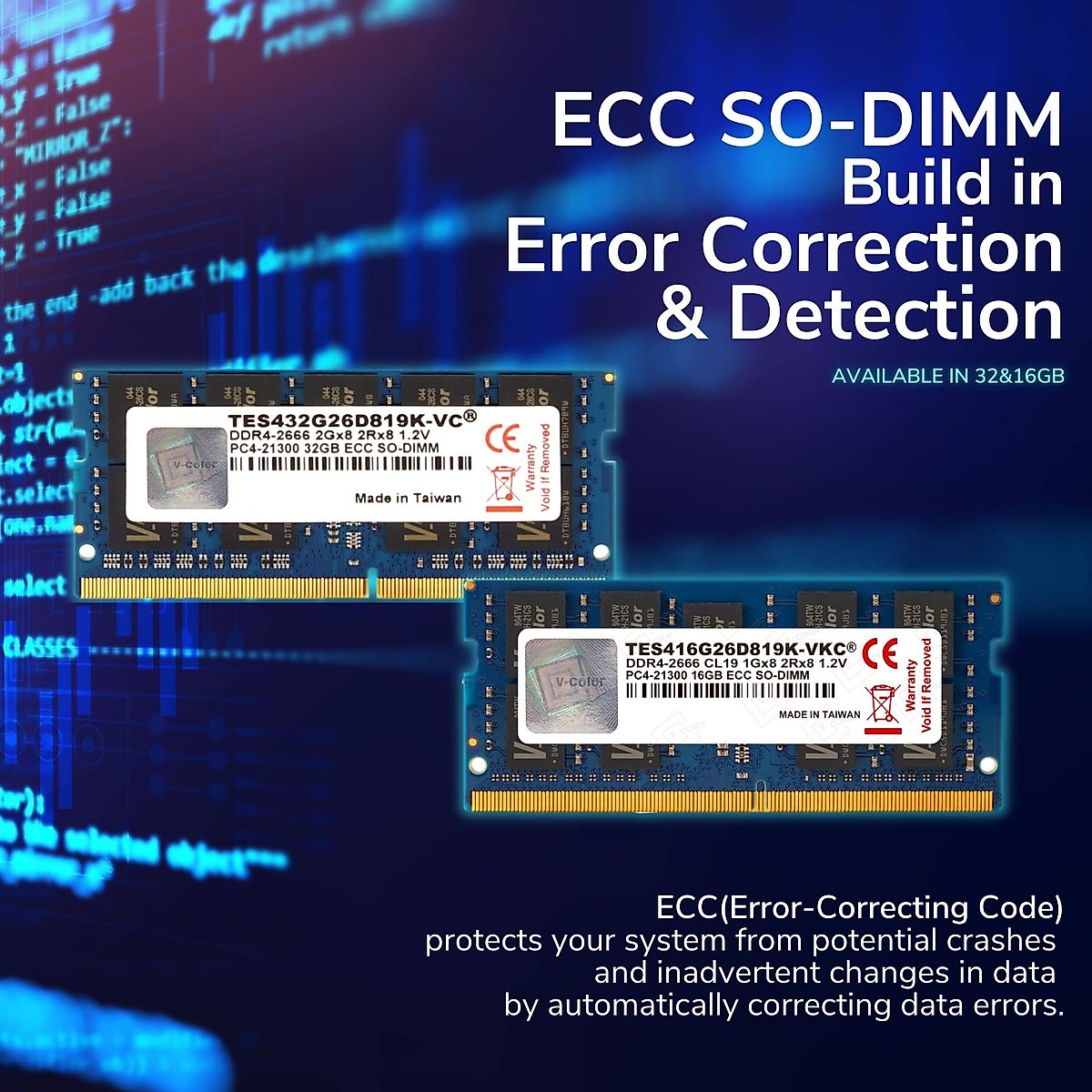V-Color 32GB (2 x 16GB) ECC SO-DIMM DDR4 2666MHz (PC4-21300) for NAS Micro Server/Workstation/Compatible with Synology 21 Series 2Rx8 CL19 1.2V (TES416G26D819K-VKC)