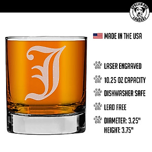 Etched Monogram 11oz Rocks Old Fashioned Lowball Glass for Whiskey Scotch Bourbon (Letter J) A-Z Personalized whiskey glasses, Engraved Whiskey glasses, Custom Initial Monogrammed Gifts for Men Him