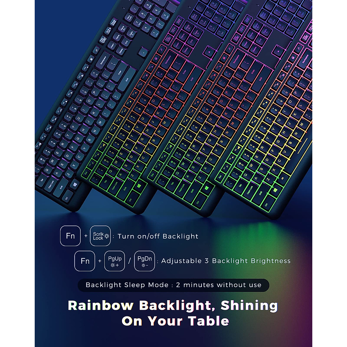 Wireless Keyboard and Mouse Combo Backlit,SURPAO Illuminated Full-Size Wireless Keyboard and Mouse Set, 2.4Ghz Silent Keyboard and Mouse for Computer, Laptops, Windows, Gaming,Black